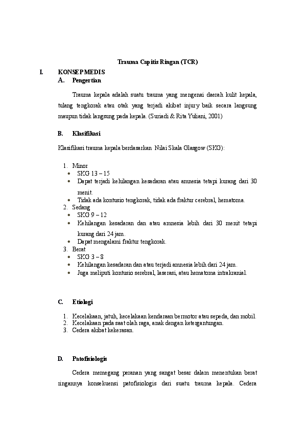 (DOC) Laporan Pendahuluan Trauma capitis Ringan
