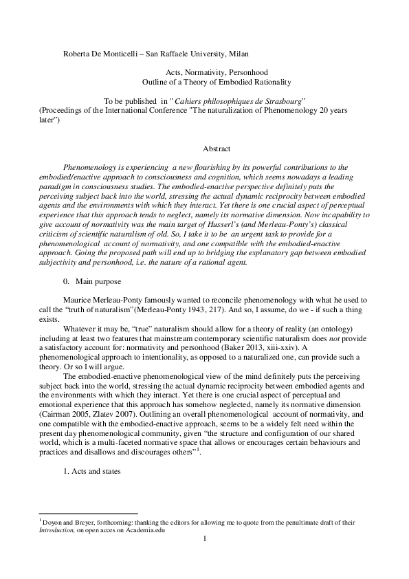 (PDF) Acts, Normativity, Personhood Outline of a Theory of Embodied ...