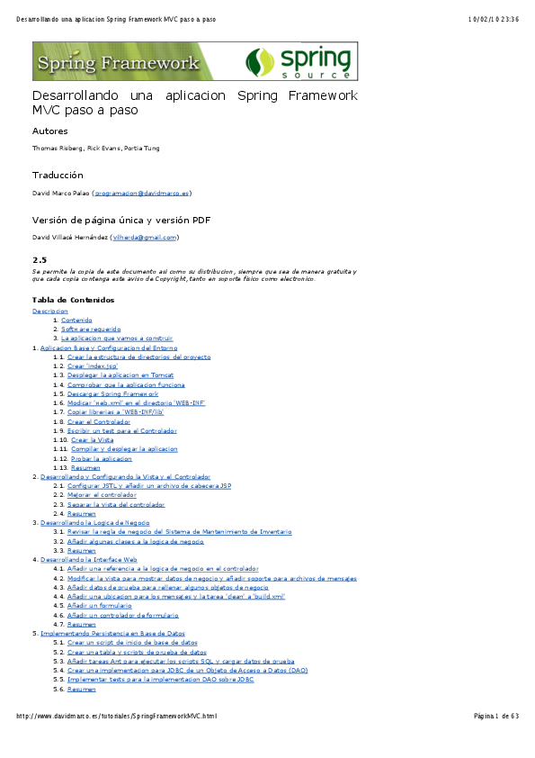 (PDF) Desarrollando una aplicacion Spring Framework MVC paso a paso