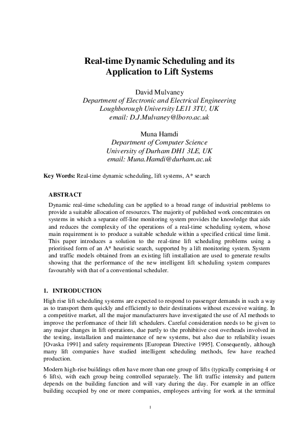 (PDF) Real-time Dynamic Scheduling and its Application to Lift Systems
