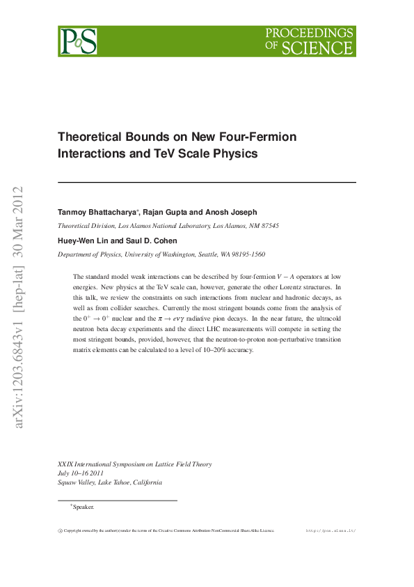 (PDF) Theoretical Bounds on New Four-Fermion Interactions and TeV Scale ...
