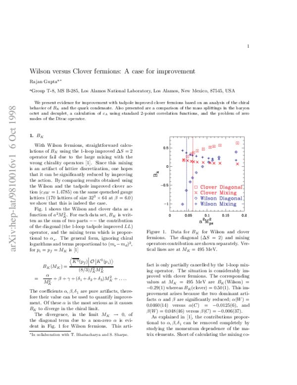 (PDF) Wilson versus Clover fermions: A case for improvement