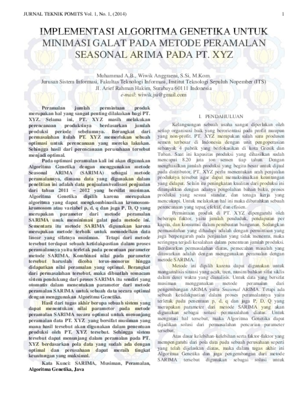 (PDF) IMPLEMENTATION FOR MINIMIZING ERROR FORECASTING METHOD SARIMA USING GENETIC ALGORITHM
