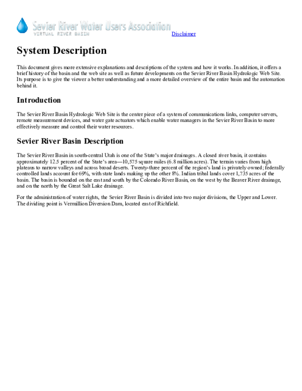 (PDF) Sevier River Basin System Description | Bret Berger - Academia.edu