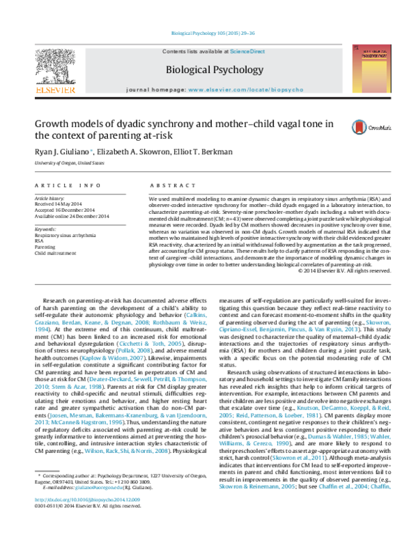 (PDF) Growth models of dyadic synchrony and mother–child vagal tone in ...