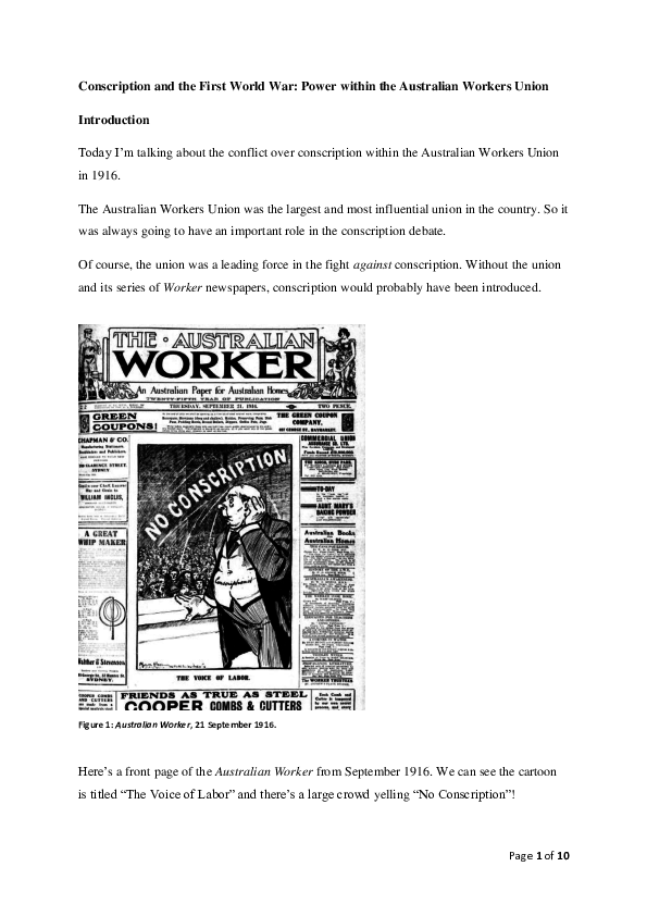 (PDF) Conscription and the First World War: Power within the Australian ...
