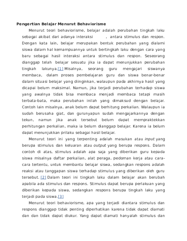 (DOC) Pengertian Belajar Menurut Behaviorisme
