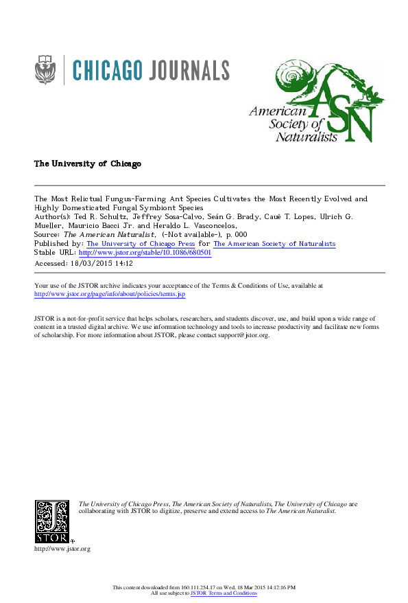 (PDF) The Most Relictual Fungus-Farming Ant Species Cultivates the Most ...