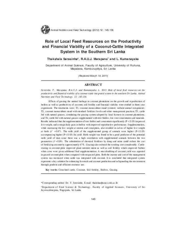 (PDF) role of local feed resources on the productivity and financial viability of a coconut ...