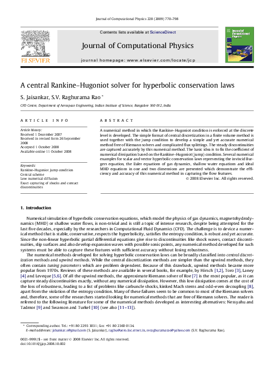 Pdf A Central Rankine Hugoniot Solver For Hyperbolic Conservation Laws