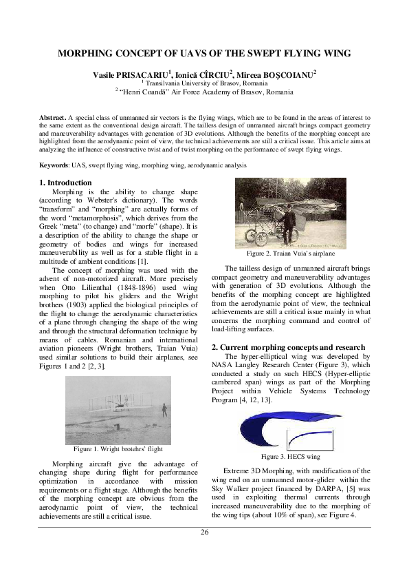 (PDF) MORPHING CONCEPT OF UAVS OF THE SWEPT FLYING WING