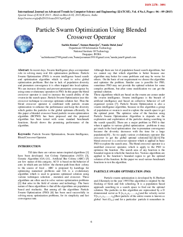 (PDF) Particle Swarm Optimization Using Blended Crossover Operator