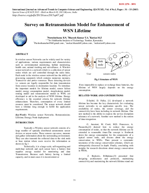 (PDF) Survey on Retransmission Model for Enhancement of WSN Lifetime