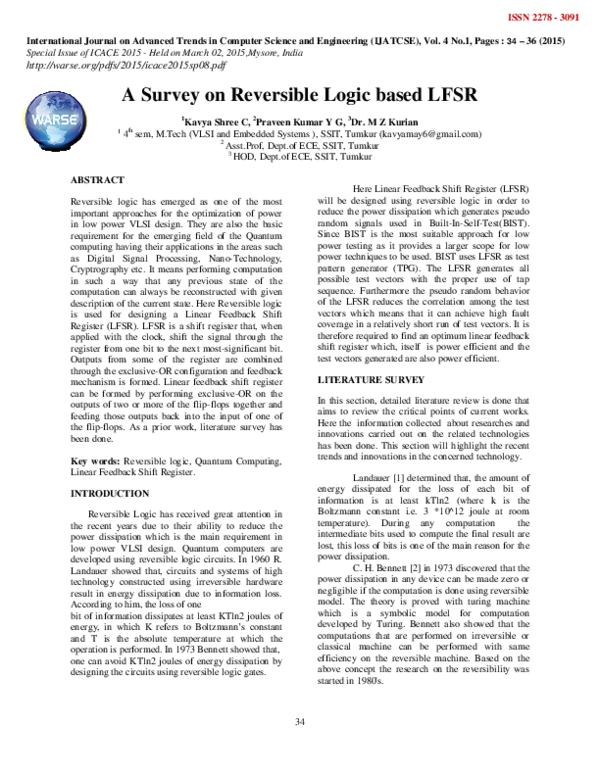 Pdf A Survey On Reversible Logic Based Lfsr
