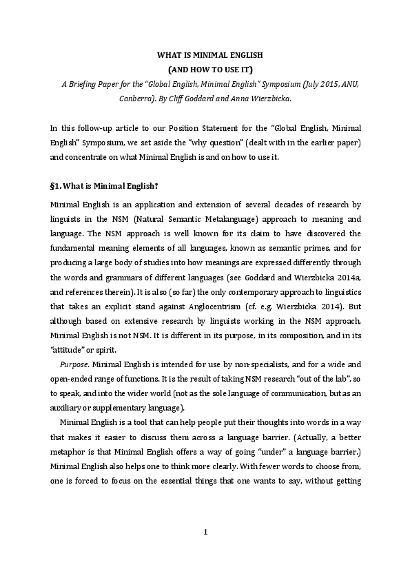 (PDF) What is Minimal English (and how to use it)