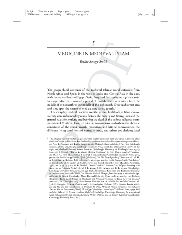 (PDF) Medicine in Medieval Islam. In: The Cambridge History of Science ...