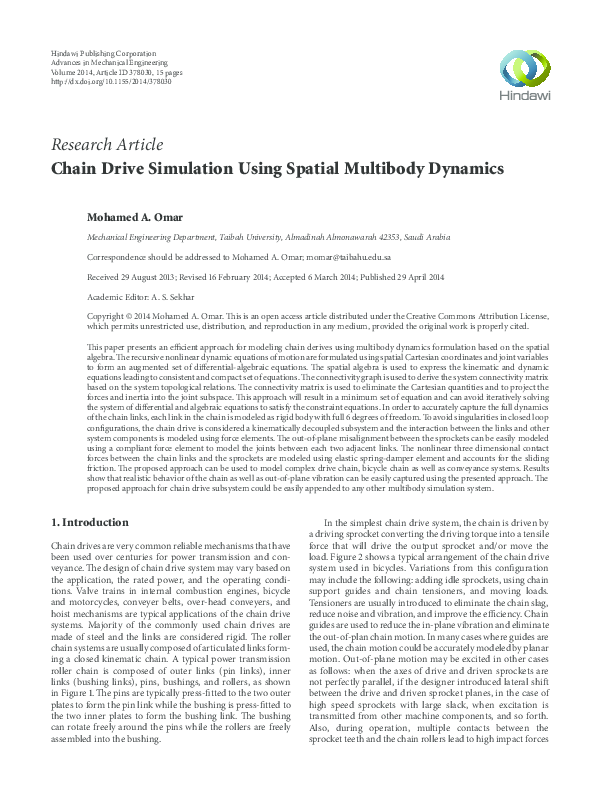 Pdf Chain Drive Simulation Using Spatial Multibody Dynamics