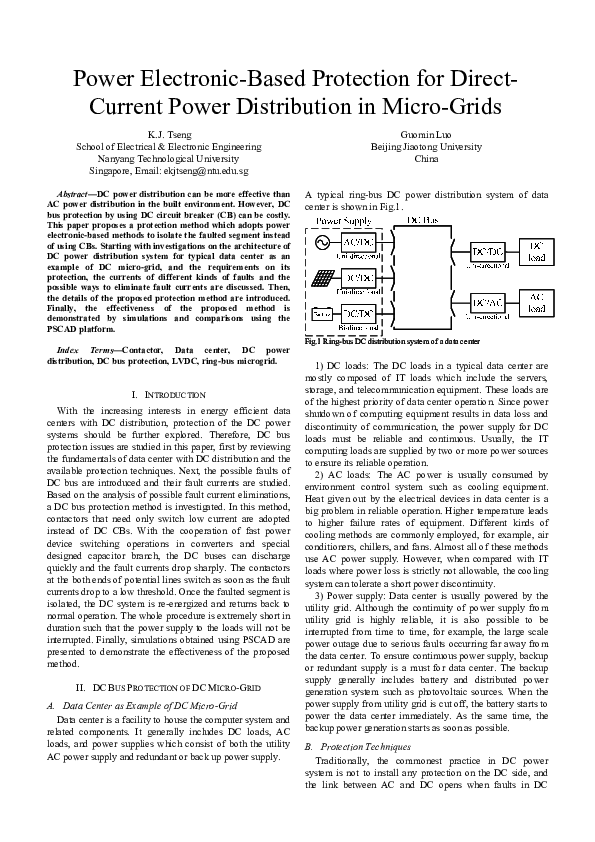 Pdf Power Electronic Based Protection For Direct Current Power Distribution In Micro Grids