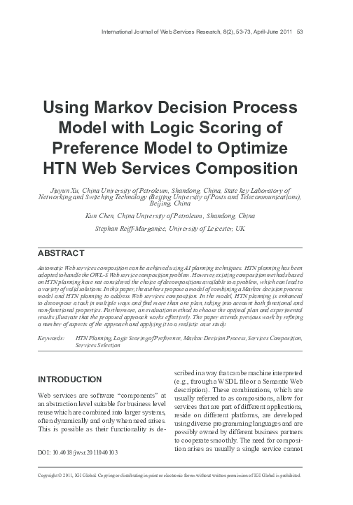 (PDF) Using Markov Decision Process Model with Logic Scoring of Preference Model to Optimize
