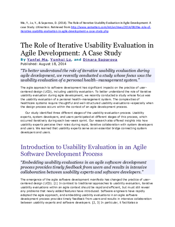 Pdf The Role Of Iterative Usability Evaluation In Agile Development