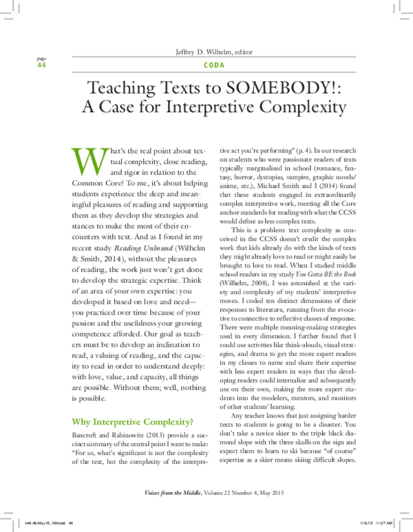 (PDF) c o da | Teaching Texts to SOMEBODY!: A Case for Interpretive ...