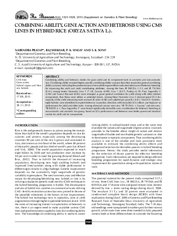 (PDF) COMBINING ABILITY, GENE ACTION AND HETEROSIS USING CMS