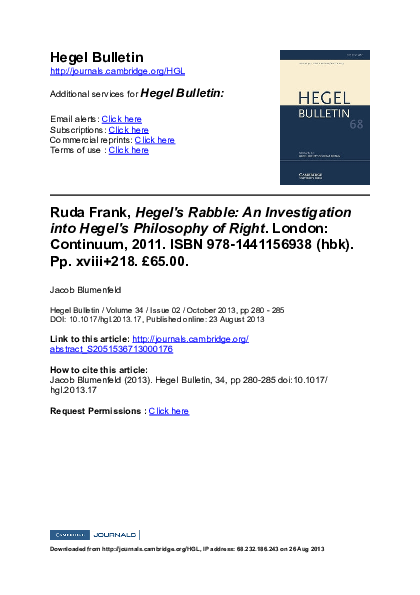 (PDF) Review: Hegel's Rabble (Frank Ruda)