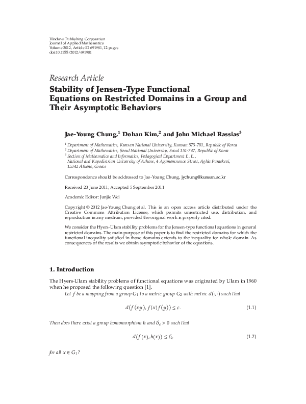 (PDF) Stability of Jensen-Type Functional Equations on Restricted ...
