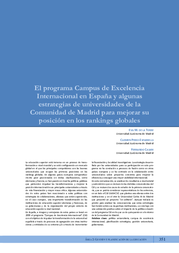 (PDF) El programa Campus de Excelencia Internacional en España y ...