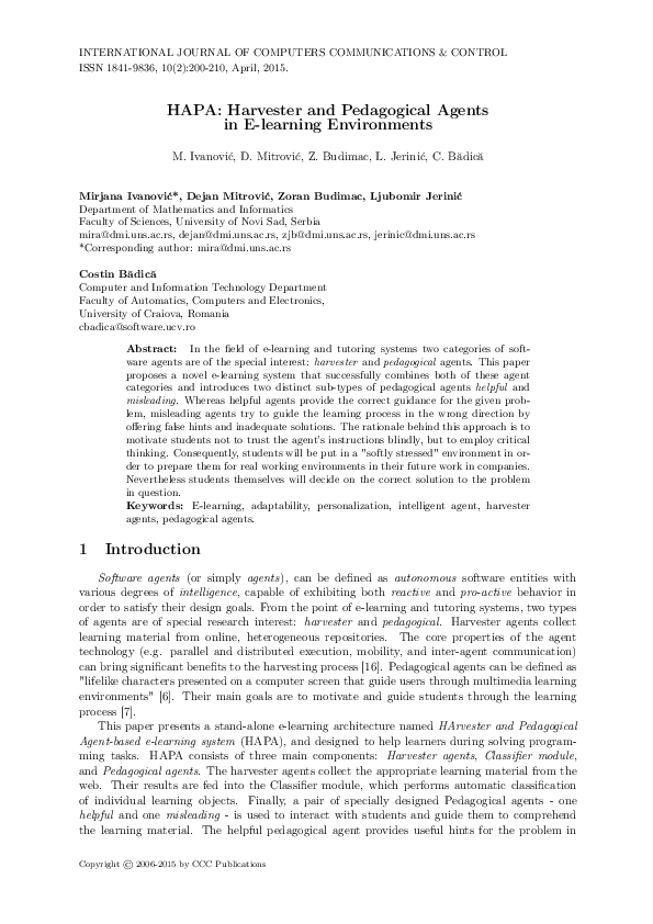 (PDF) HAPA: Harvester and Pedagogical Agents in E-learning Environments