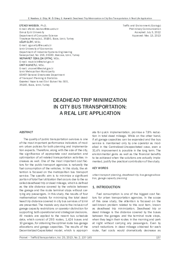 (PDF) Deadhead Trip Minimization In City Bus Transportation: A Real ...