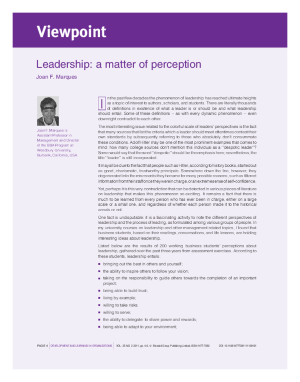 (PDF) Leadership a matter of perception