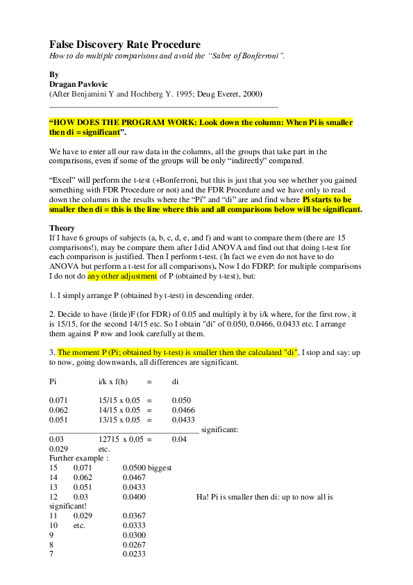 False Discovery Rate Procedure-1 INSTRUCTIONS