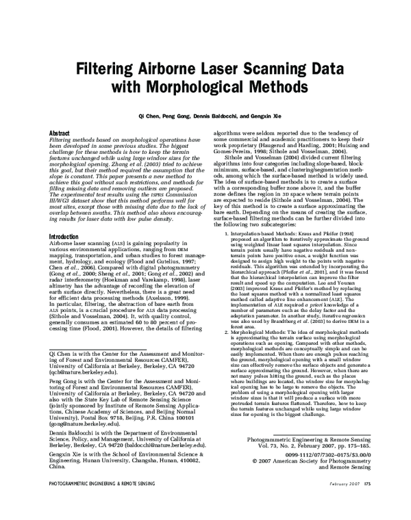 Pdf Filtering Airborne Laser Scanning Data With Morphological Methods