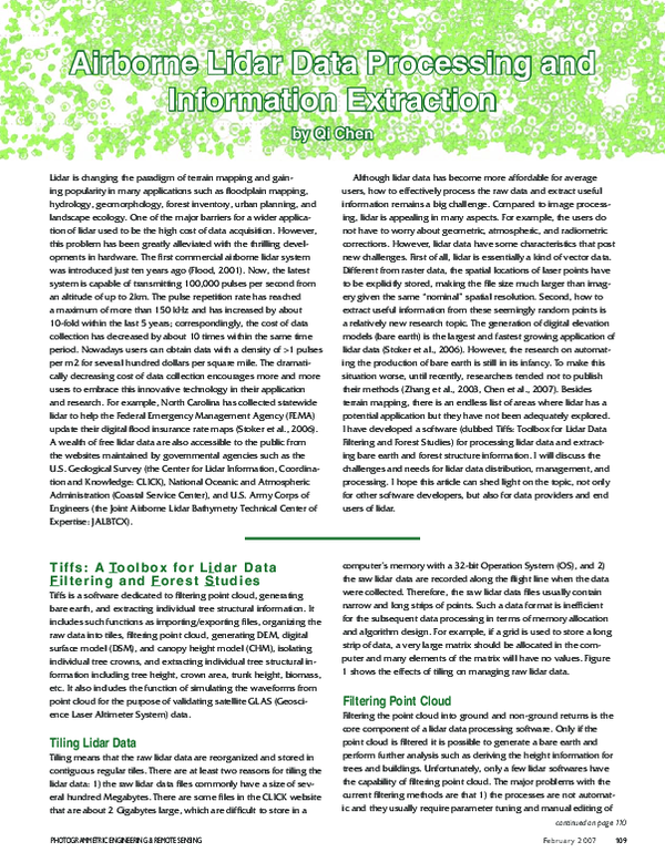 Pdf Airborne Lidar Data Processing And Information Extraction