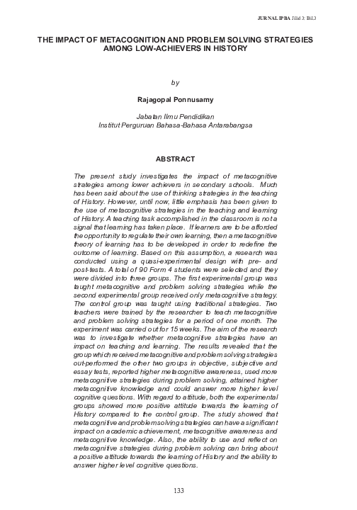 THE IMPACT OF METACOGNITION AND PROBLEM SOLVING STRATEGIES AMONG LOW ...