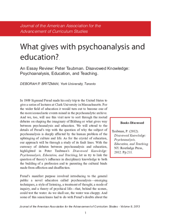 (PDF) What gives with psychoanalysis and education?: An essay review