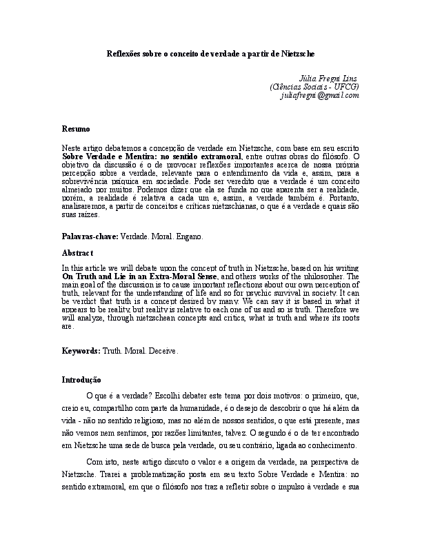 (DOC) Reflexões sobre o conceito de verdade a partir de Nietzsche