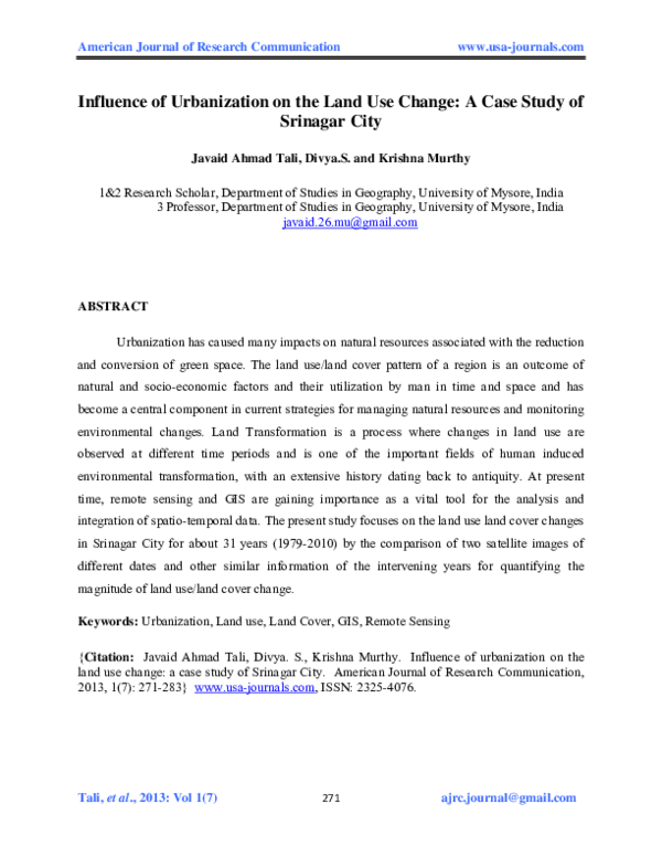 (PDF) Influence of Urbanization on the Land Use Change: A Case Study of ...