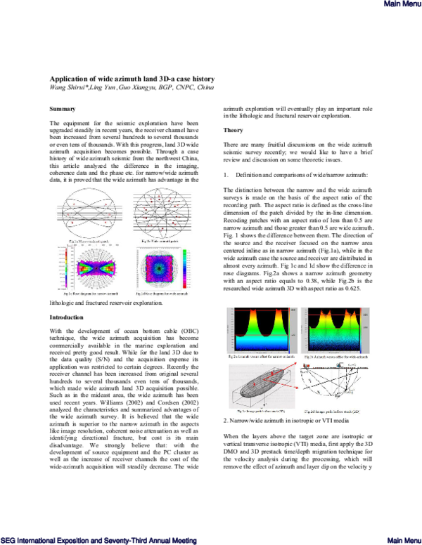 (PDF) Application of wide azimuth land 3D-a case history