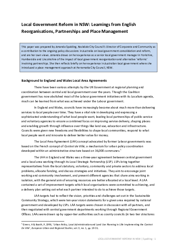 (PDF) Local Government Reform in NSW: Learnings from English ...