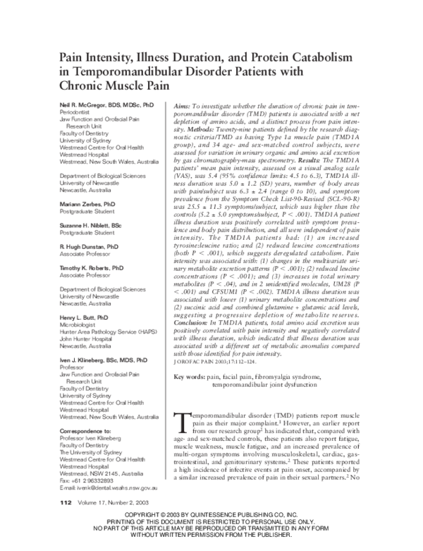 (PDF) Pain Intensity, Illness Duration, and Protein Catabolism in ...