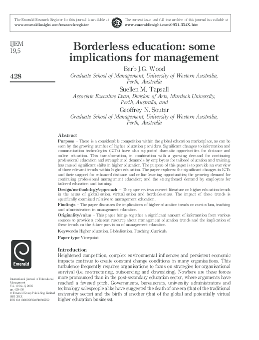(PDF) Borderless education: some implications for management
