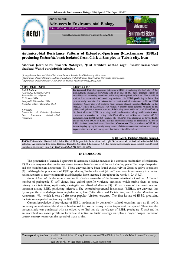 (PDF) Antimicrobial resistance pattern of Extended-Spectrum β ...