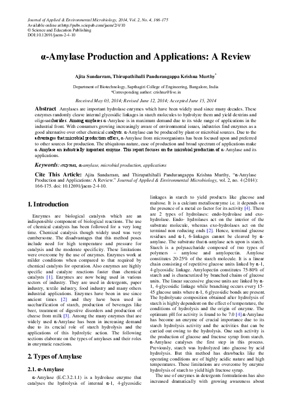(PDF) α-Amylase Production and Applications: A Review