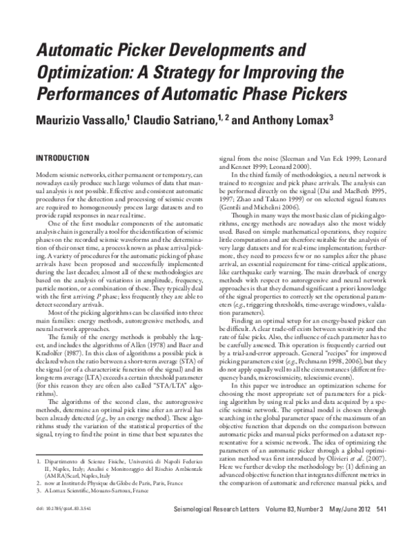 (PDF) Automatic Picker Developments and Optimization: A Strategy for Improving the Performances ...