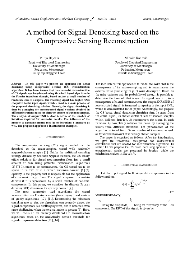 Doc A Method For Signal Denoising Based On The Compressive Sensing