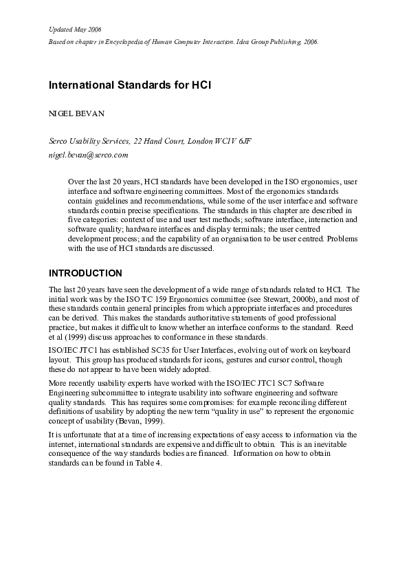 (PDF) International Standards for HCI