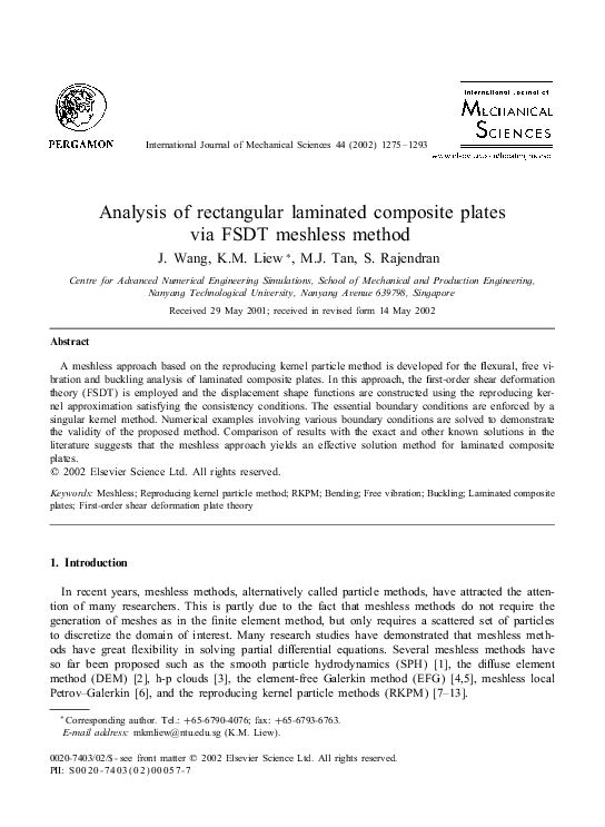 Pdf Analysis Of Rectangular Laminated Composite Plates Via Fsdt Meshless Method