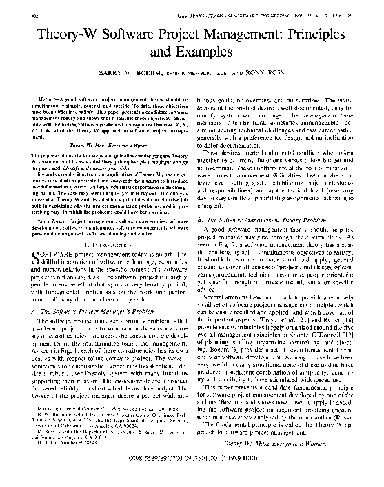 (PDF) Theory-W Software Project Management: Principles and Examples